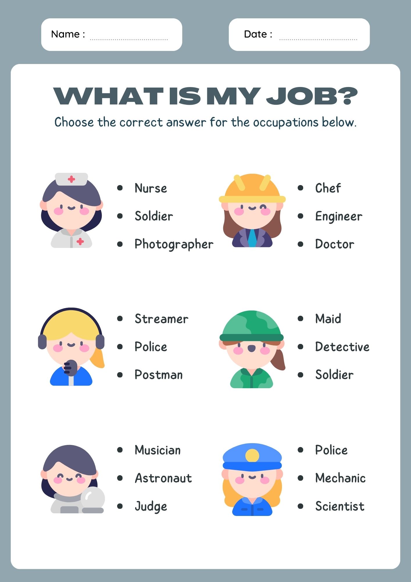 Whats My Job Worksheet - English Stuffs