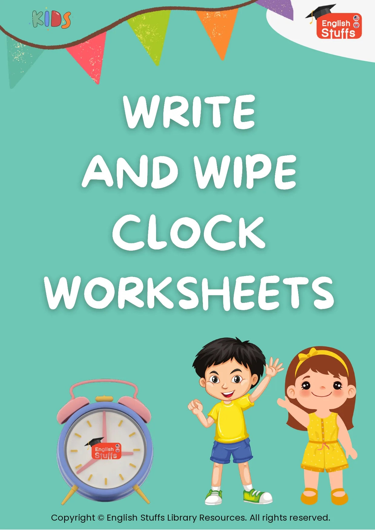 Colorful Write And Wipe Clock Worksheet - English Stuffs