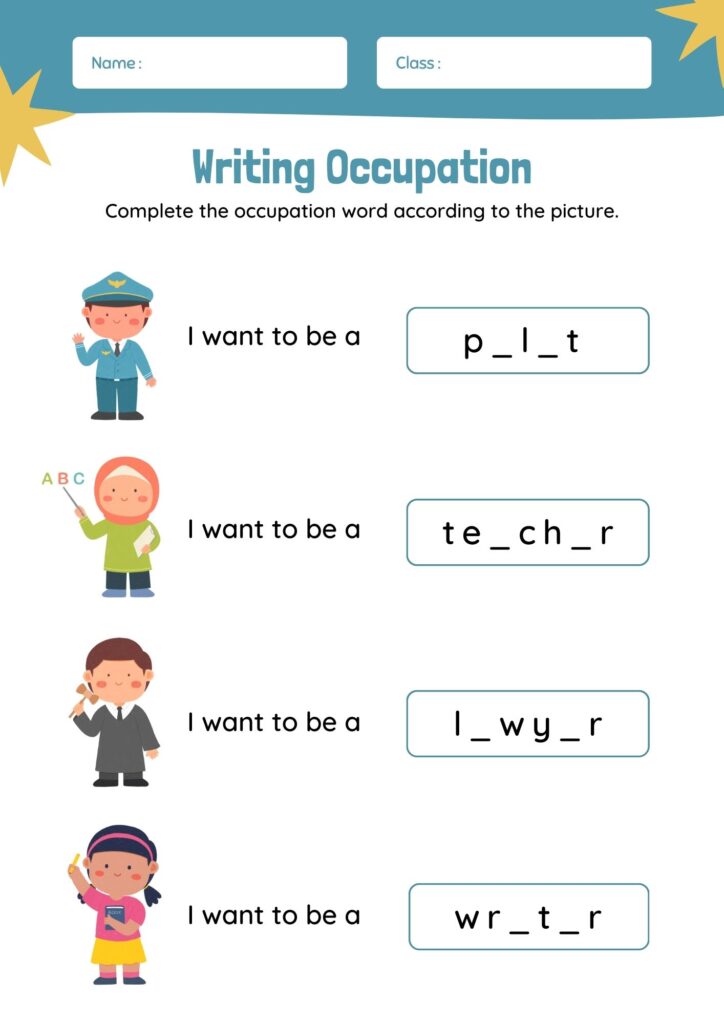 Writing Occupation Complete Words According To Pictures - English Stuffs